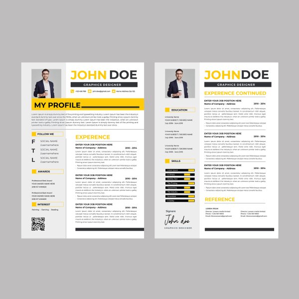 Yellow black resume cv template free vector - freepng