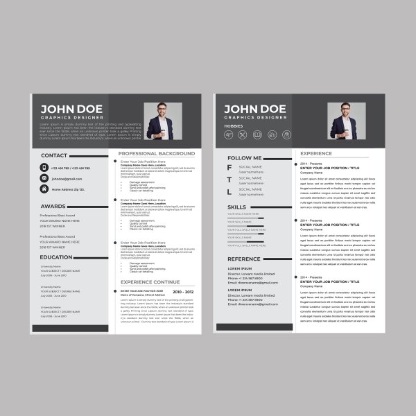 Grey organized cv resume template - freepng