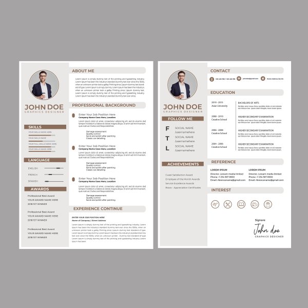 Resume brown professional cv template - freepng
