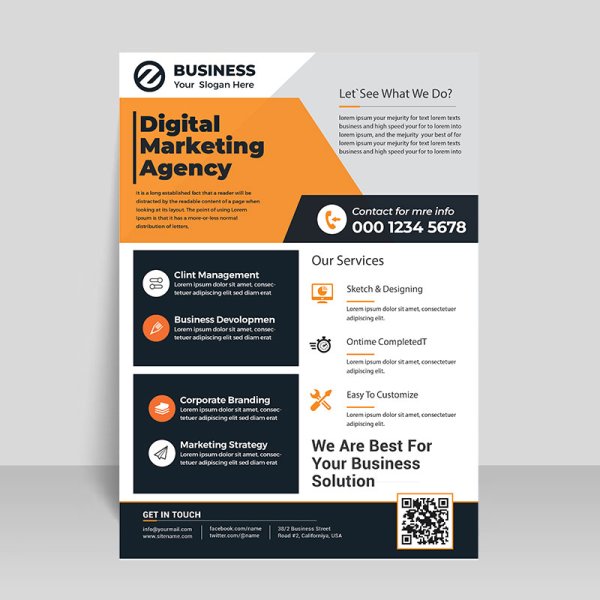 Marketing agency orange grey informational flyer - freepng