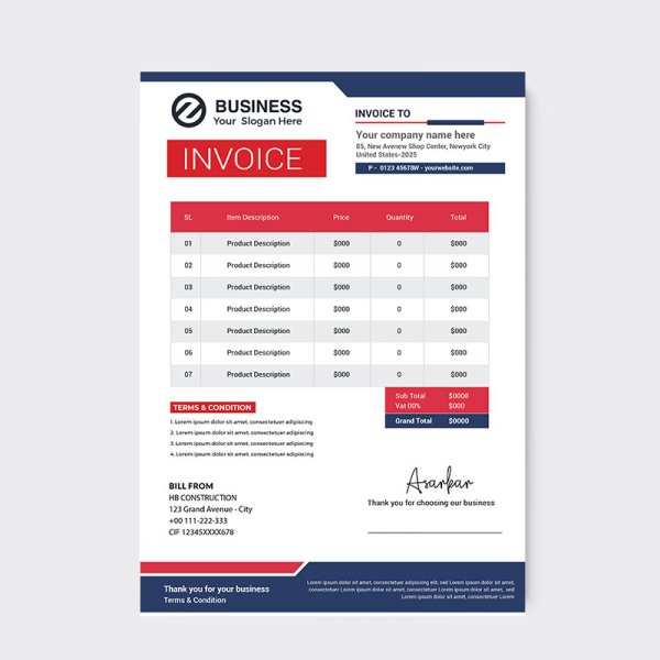 Red blue invoice simple minimal design - freepng