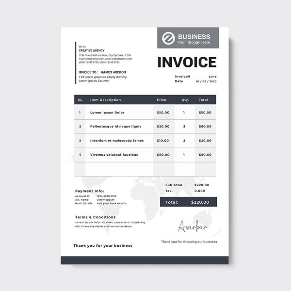 Black grey simple invoice design - freepng