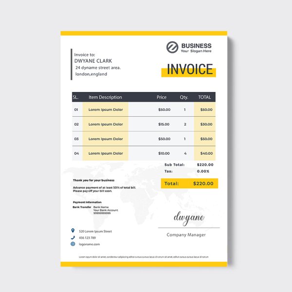 Invoice template Black & yellow color - freepng