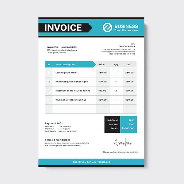 Elegant basic blue invoice template - freepng
