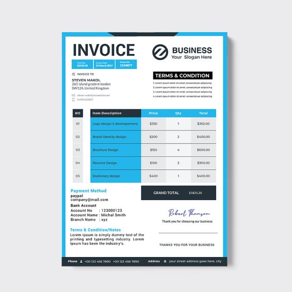 Simple professional blue invoice template - freepng