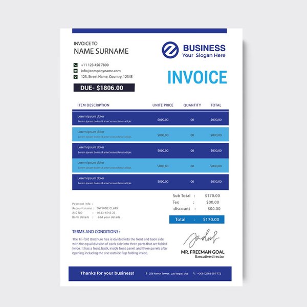 Blue design invoice template vector - freepng