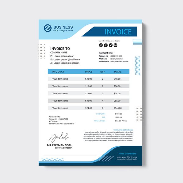 Professional Blue invoice template - freepng