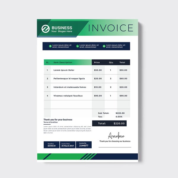 Professional green invoice template vector - freepng