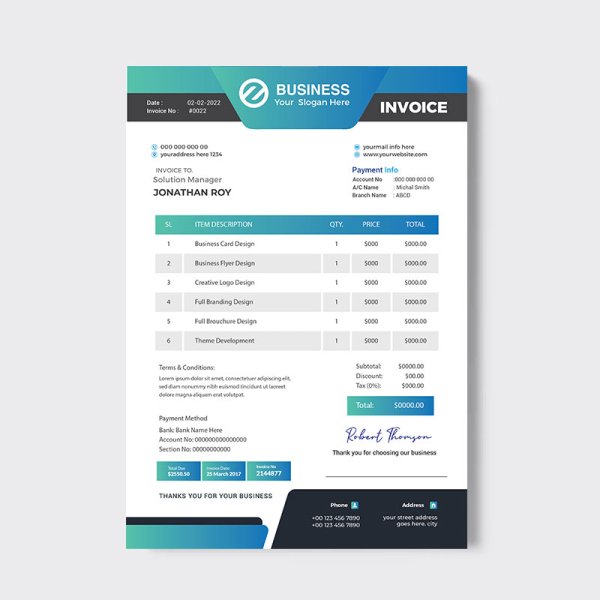 Corporate business blue invoice template - freepng