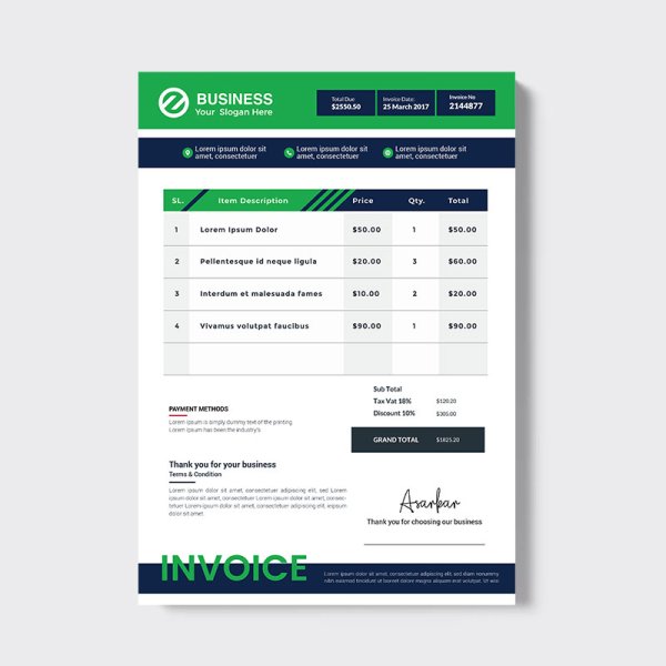 Basic green color invoice template - freepng