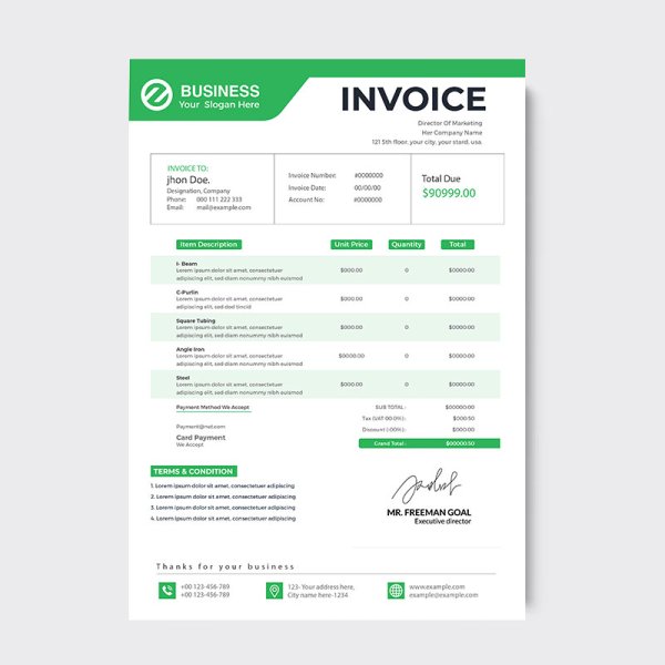 Green simple invoice template vector - freepng