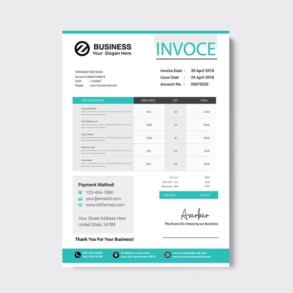Modern style blue invoice template - freepng