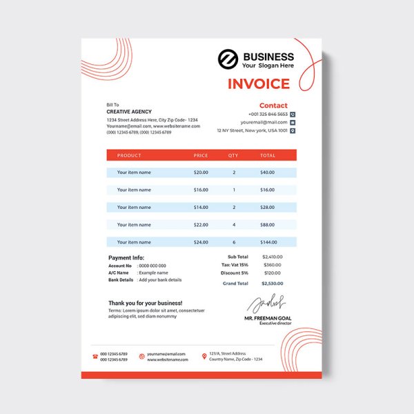 Basic Red simple invoice template - freepng