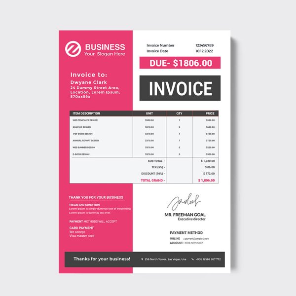 Abstract pink invoice design template - freepng