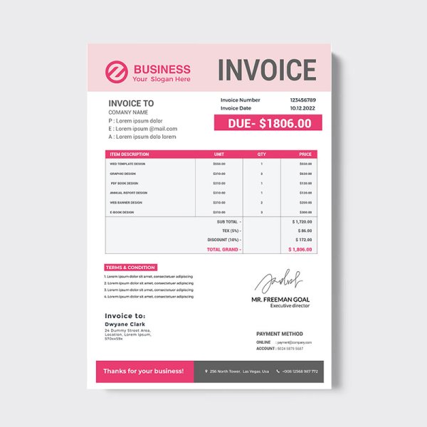 Professional pink invoice free vector - freepng