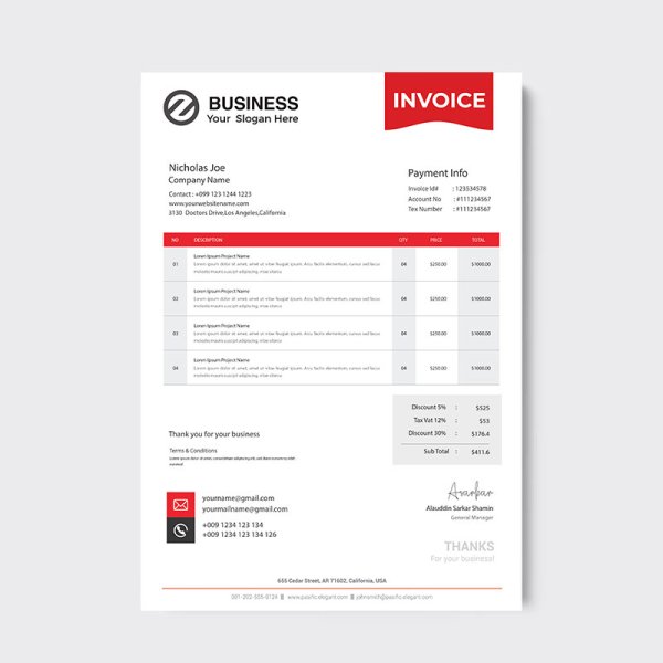 Red and grey color elegant invoice design template - freepng