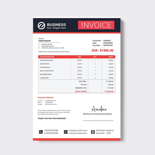 Abstract red invoice template - freepng
