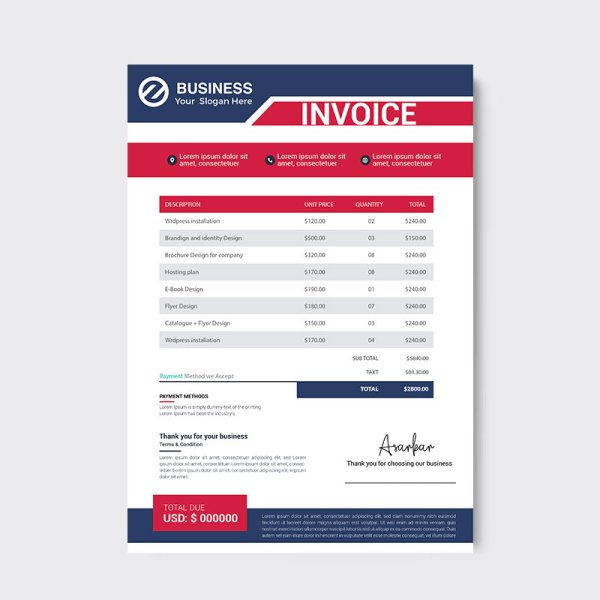 Red black simple minimal invoice design - freepng