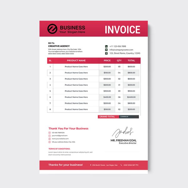 Table form invoice design template - freepng