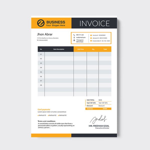 Invoice template professional yellow black - freepng