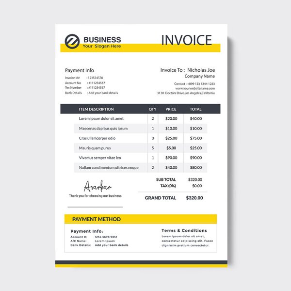 Invoice template light yellow color - freepng