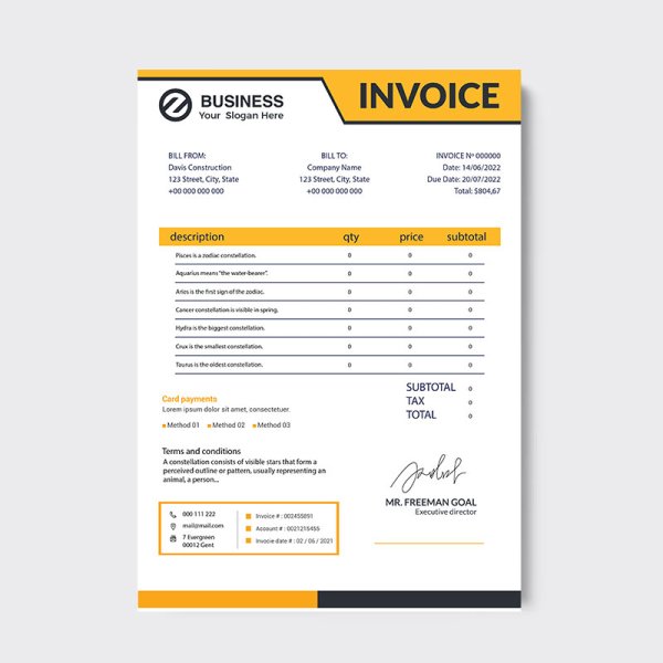 Yellow professional creative invoice template - freepng