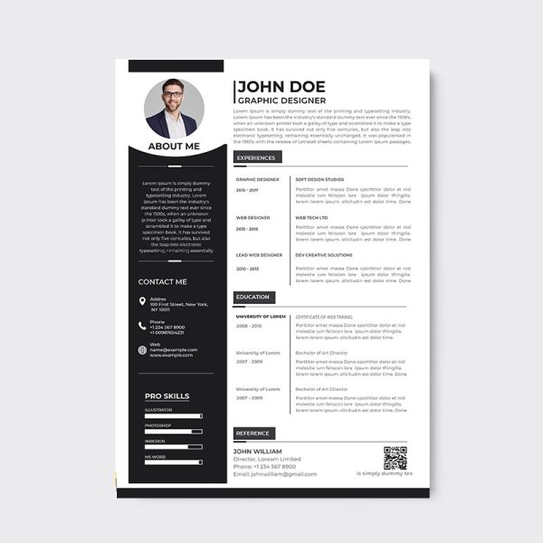 Minimal black clean cv resume template - freepng