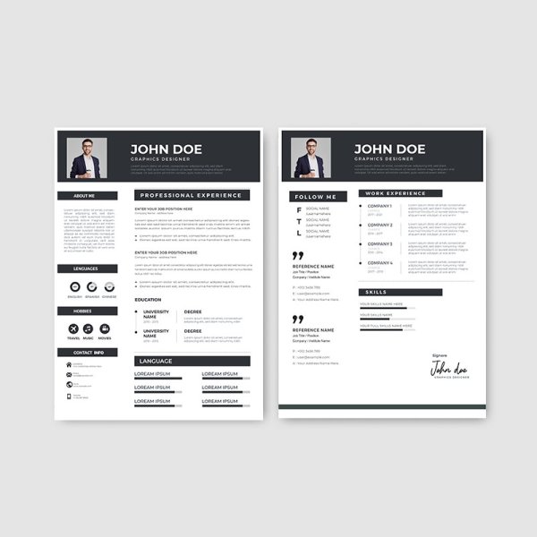 High end professional black cv template set - freepng