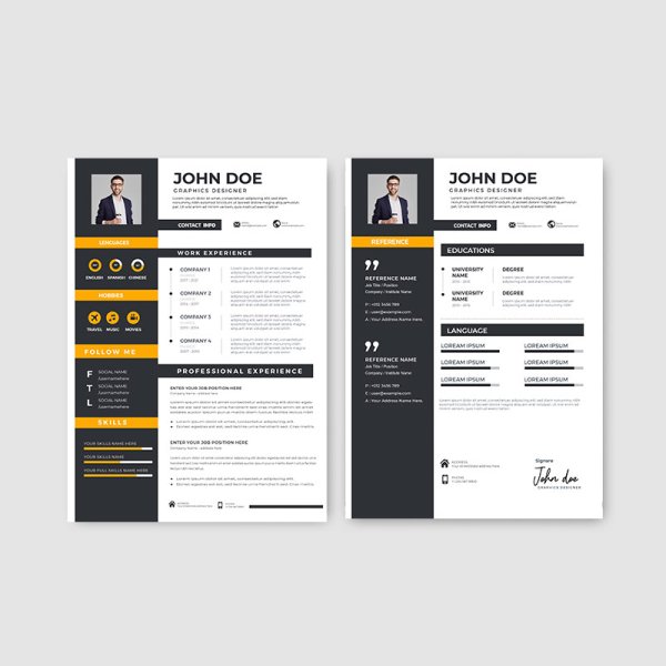 yellow black professional cv resume template - freepng