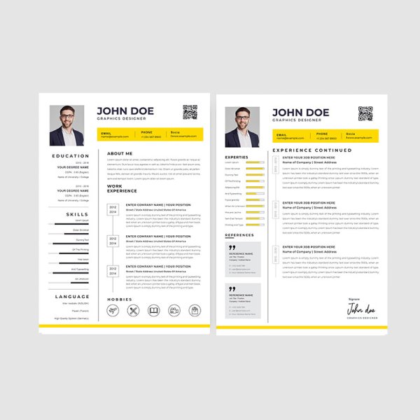 Yellow minimalistic resume template - freepng