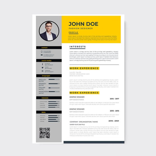 Yellow grey simple and minimal resume free vector - freepng