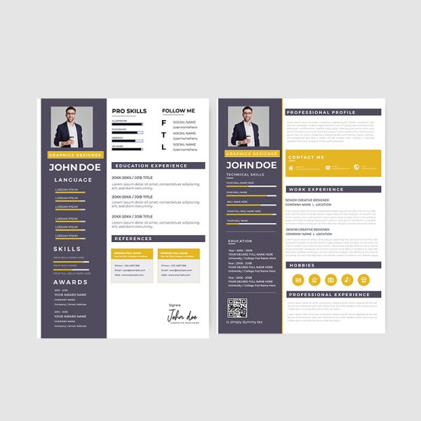 Yellow cv resume template design - freepng