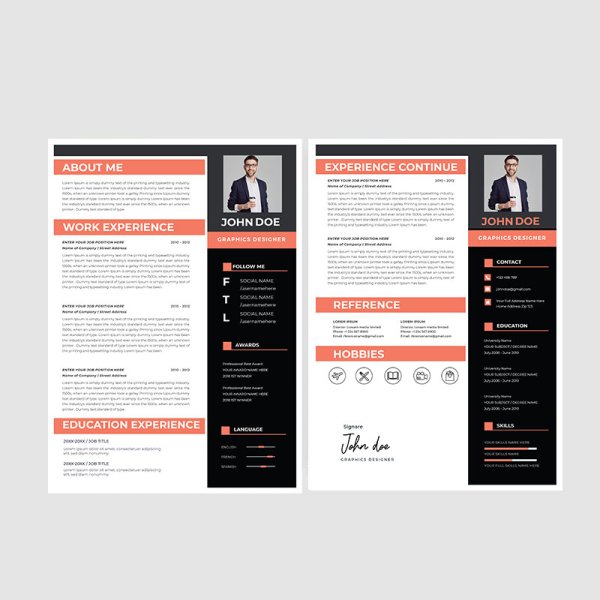 Black orange resume set premium vector - freepng