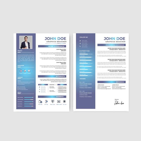Gradient blue free vector resume cv set - freepng