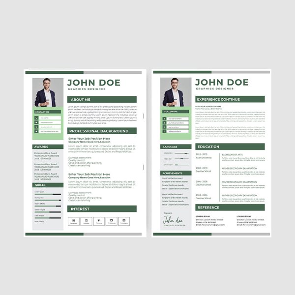 Abstract green informational resume cv template - freepng