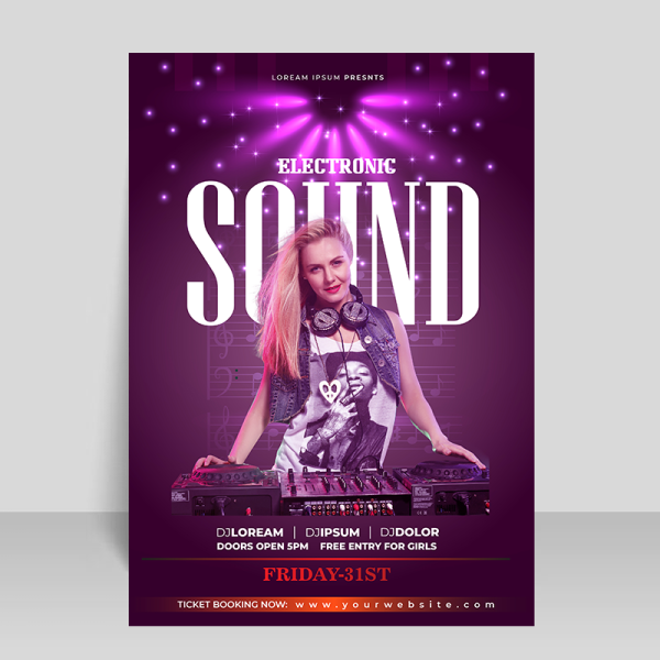 Sound music purple poster template, Sound music purple flyer for social ...