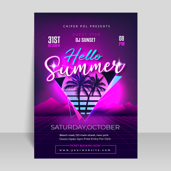 Simmer party vector neon flyer - freepng