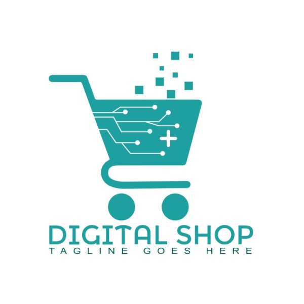 Digital shop logo, Abstract digital shopping cart logo template - freepng